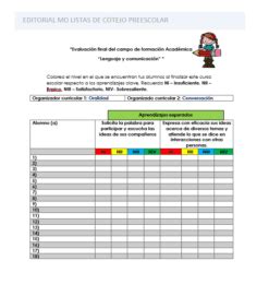 Lista De Cotejo Preescolar Para Evaluar GRATIS
