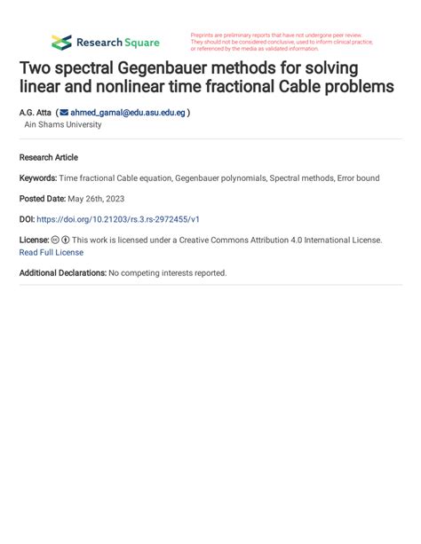 Pdf Two Spectral Gegenbauer Methods For Solving Linear And Nonlinear