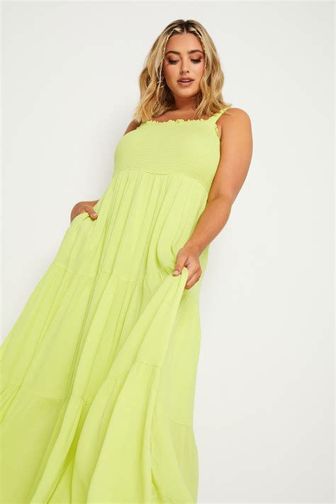 Yours Plus Size Lime Green Shirred Strappy Sundress Yours Clothing