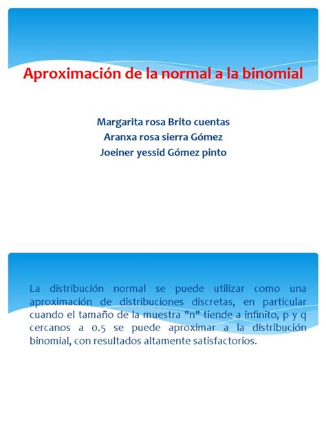 Aproximación De La Normal A La Binomial Pdf Distribución De