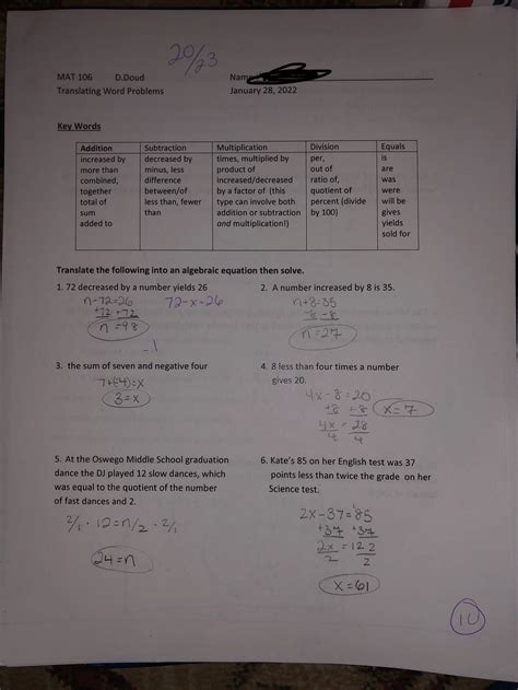 Translating Word Problems Mat 106 Studocu