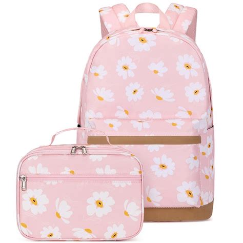 Teenage Girls Middle School Backpack Daisy Bookbag With Lunch Bags