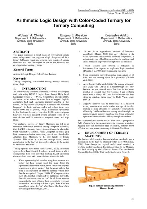 Pdf Arithmetic Logic Design With Colorcoded Ternary For Ternary Computing