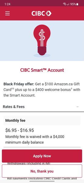 CIBC BLACK FRIDAY Additional Offer For CIBC Smart And Smart Plus Account Page