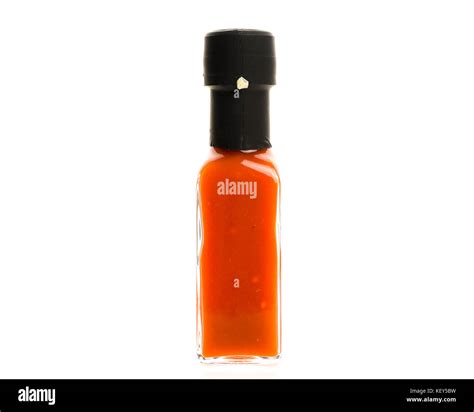 Hot Chili Sauce Glass Bottle On White Background Different Color Home
