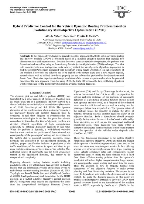 PDF Hybrid Predictive Control For The Vehicle Dynamic Routing Problem Based On Evolutionary