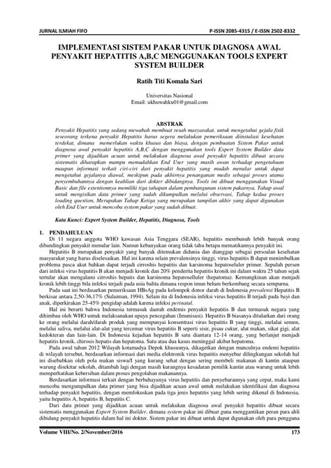 Pdf Implementasi Sistem Pakar Untuk Diagnosa Awal Penyakit Hepatitis A B C Menggunakan Tools