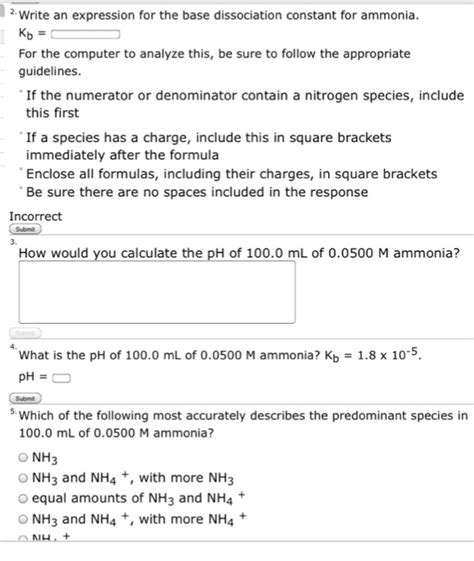 Solved 2write An Expression For The Base Dissociation