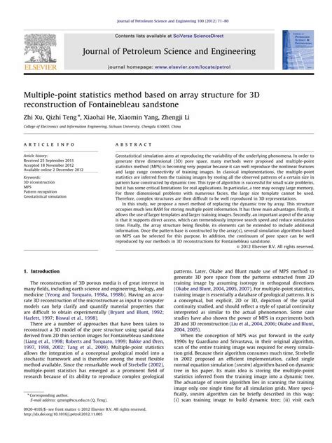 pdf multiple point statistics method based on array structure for 3d