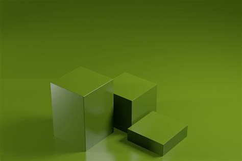 제품 전시를 위한 3개의 녹색 입방체 연단 녹색 배경 장면 기하학적 형태 3d 렌더링 0명에 대한 스톡 사진 및 기타 이미지 0명 강단 개념 Istock