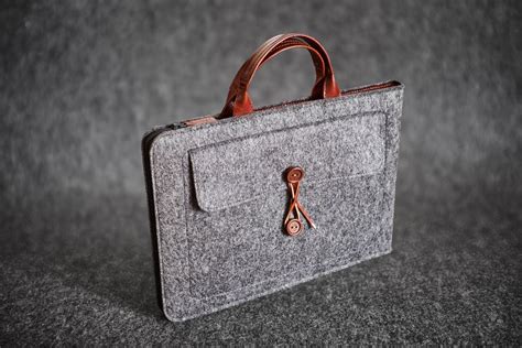 Laptop Felt And Leather Folio W Handle Hand Made Etsy
