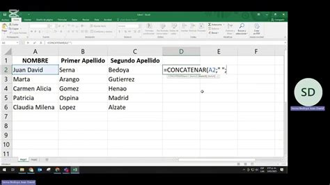 Como Unir Nombres Y Apellidos En Excel Formula Concatenar Youtube