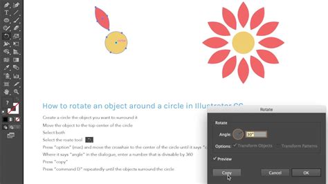 duplicate and then rotate an object around a circle in illustrator