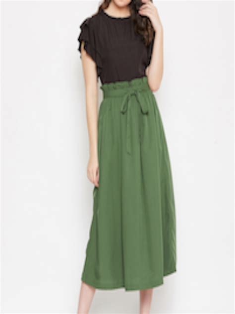 Buy Bitterlime Round Neck Flutter Sleeves Top With Flared Skirt Co