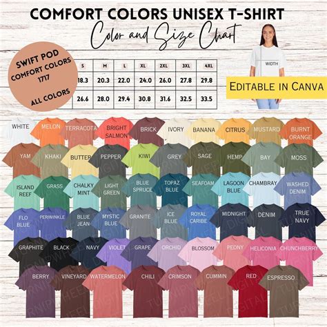 Comfort Colors 1717 Color And Size Chart Shirt 2003 Colors Shirt Color