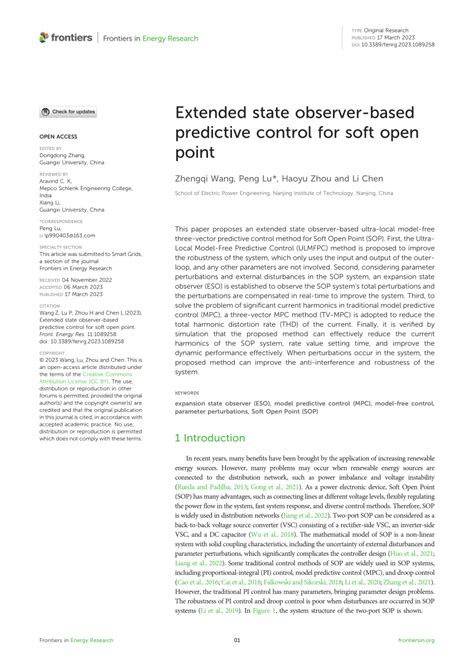 Pdf Extended State Observer Based Predictive Control For Soft Open Point