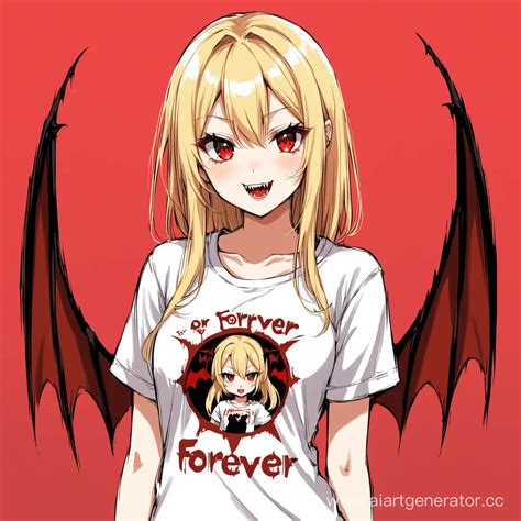 Blonde Anime Vampire Girl With Red Eyes Forever233 Tshirt Ai Art Generator