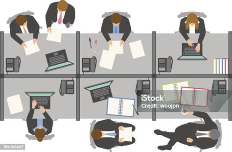 Overhead View Of Business People Working In Office向量圖形及更多高角度觀看圖片 高角度