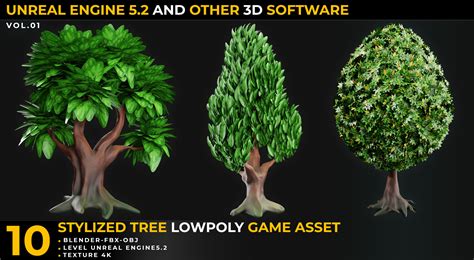 Artstation 10 Tree Stylize Lowpoly Gameasset For Unrealengine52 And