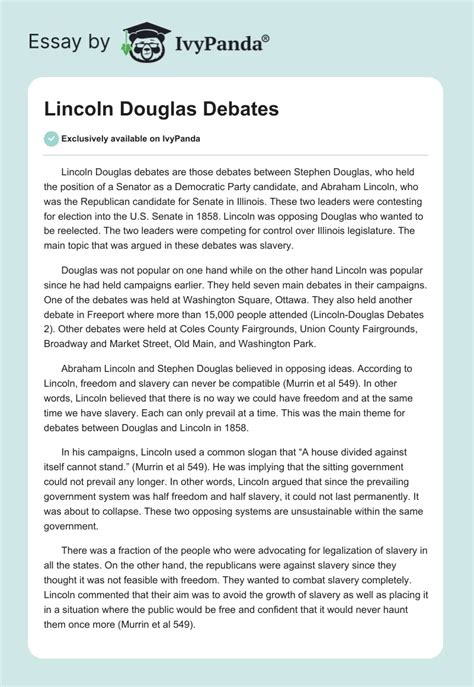 Lincoln Douglas Debates 833 Words Essay Example