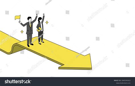 Smiling Businessperson On Arrowcopy Spaceyellow Backgroundvector Stock