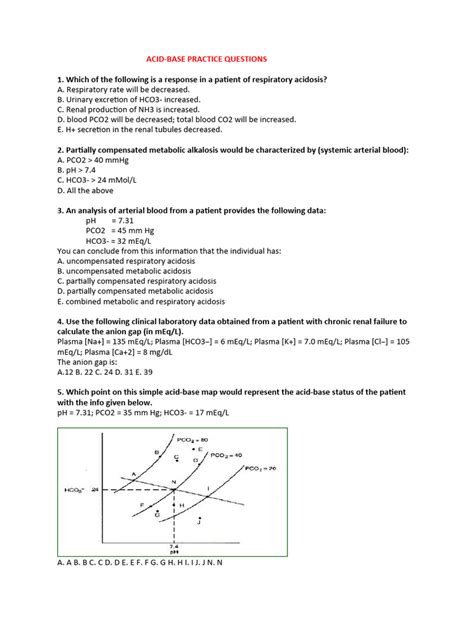 Acid Base Practice Questions 1 Pdf Intensive Care Medicine Physiology