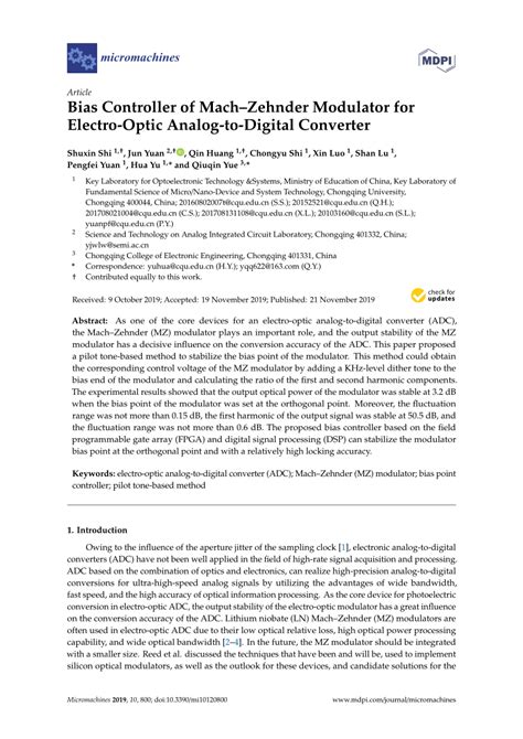 Pdf Bias Controller Of Machzehnder Modulator For Electro Optic