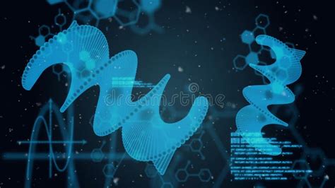 Dna Helix And Molecular Structures In Blue Animation On Dark Background