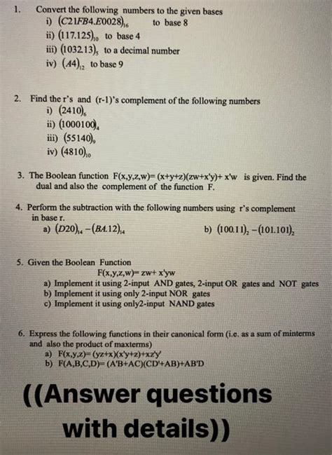 solved 1 convert the following numbers to the given bases