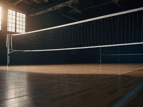 Uma quadra de basquete uma rede no chão e uma janela no fundo imagem Premium gerada IA