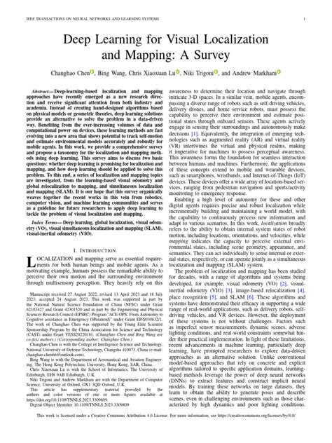 Tetc 1 Deeplearningforvisuallocalizationandmappingasurvey Pdf