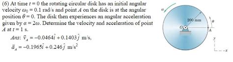 solved 200 mm 6 at time t 0 the rotating circular disk has