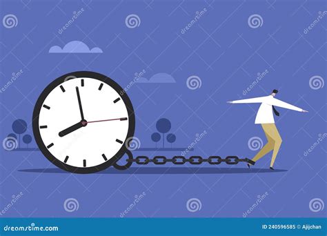 A Walking Man With His Legs Ties To A Big Clock Time Constraint In Completing The Job Stock