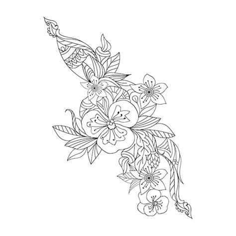 색칠하기 책 꽃 Zentangle 디자인 꽃 손으로 그린 그림 벡터 클립 아트의 꽃다발 프리미엄 벡터