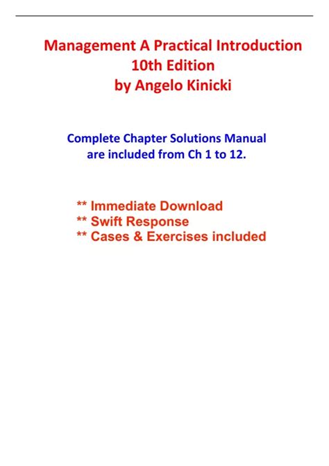 Solutions For Management A Practical Introduction 10th Edition Kinicki Chapter 1 To 12