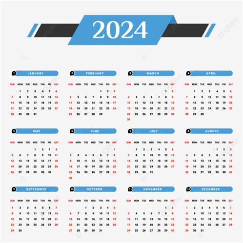 Calendario Azul Cielo Y Negro 2024 Con Diseño único Png Calendario