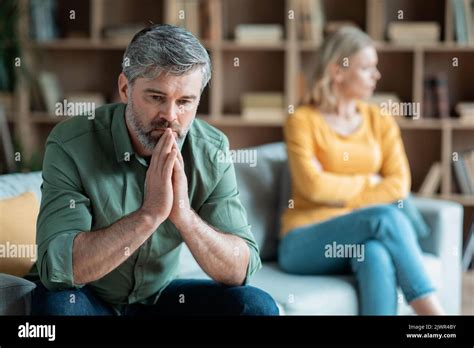 Marriage Problems Middle Aged Wife And Husband Upset After Quarrel At