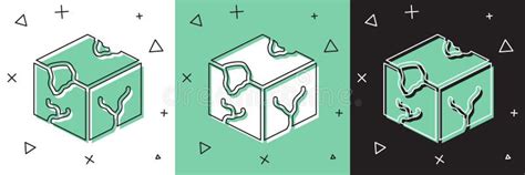 Set Isometric Cube Icon Isolated On White And Green Black Background