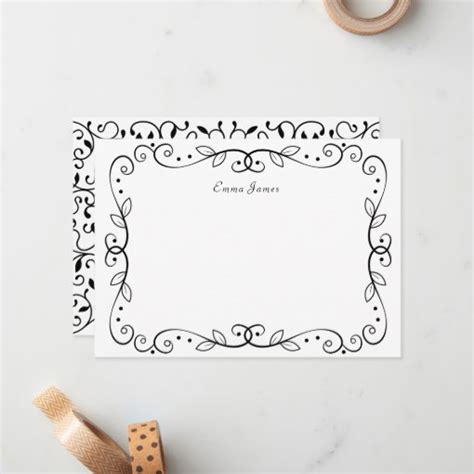 Elegant Black Vintage Ornamental Border Note Card Zazzle