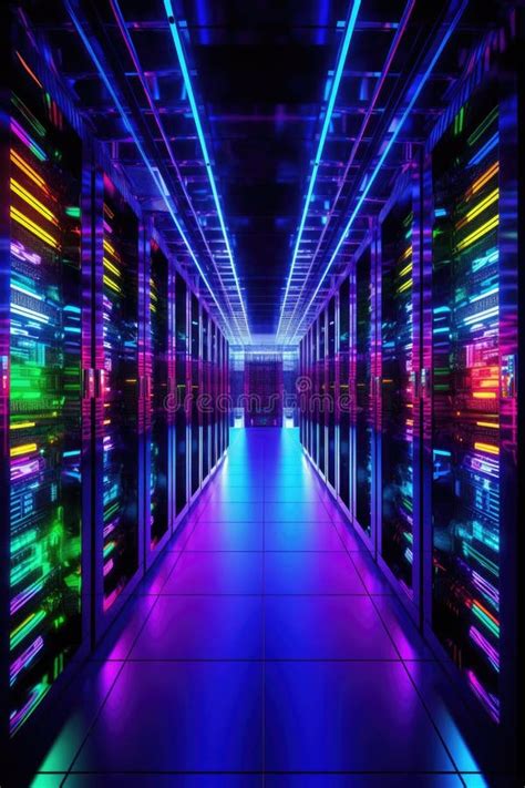 A Long Hallway Filled With Rows Of Servers In A Data Center Ideal For Illustrating The