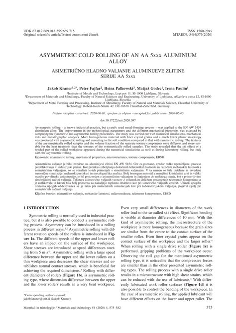 Pdf Asymmetric Cold Rolling Of An Aa 5xxx Aluminium Alloy