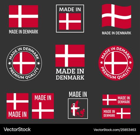 Made In Denmark Labels Set Kingdom Royalty Free Vector Image