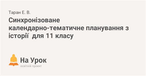 Синхронізоване календарно тематичне планування з історії для 11 класу