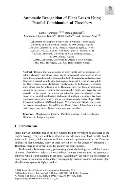Pdf Automatic Recognition Of Plant Leaves Using Parallel Combination