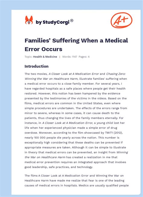 Families Suffering When A Medical Error Occurs Free Essay Example