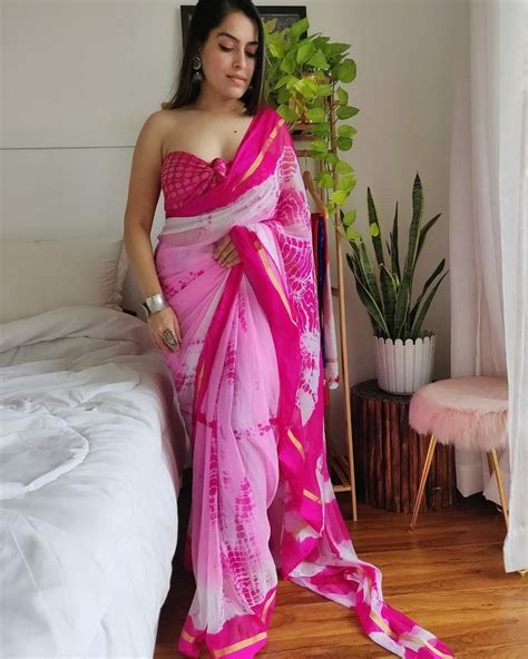 Pink Printed Chiffon Party Wear Saree With Blouse Piece 65m At Rs
