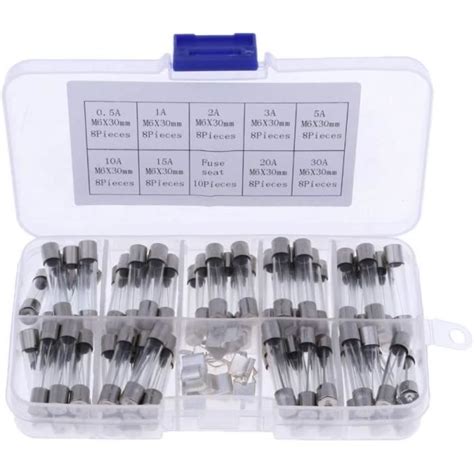 72Pack 6x30mm 0 5A 30A Fusibles pour Tubes en Verre à soufflage Rapide