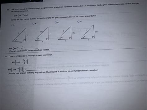 solved 32 use a right triangle to write the following