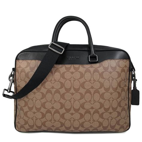 Coach 蔻馳 Beckett 卡其色防刮滿版logox黑色皮革兩用大公事包 Pchome 24h購物