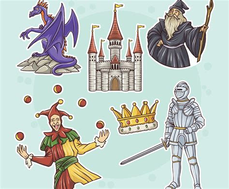 Medieval Kingdoms Fictions Sticker Set Vector Art And Graphics